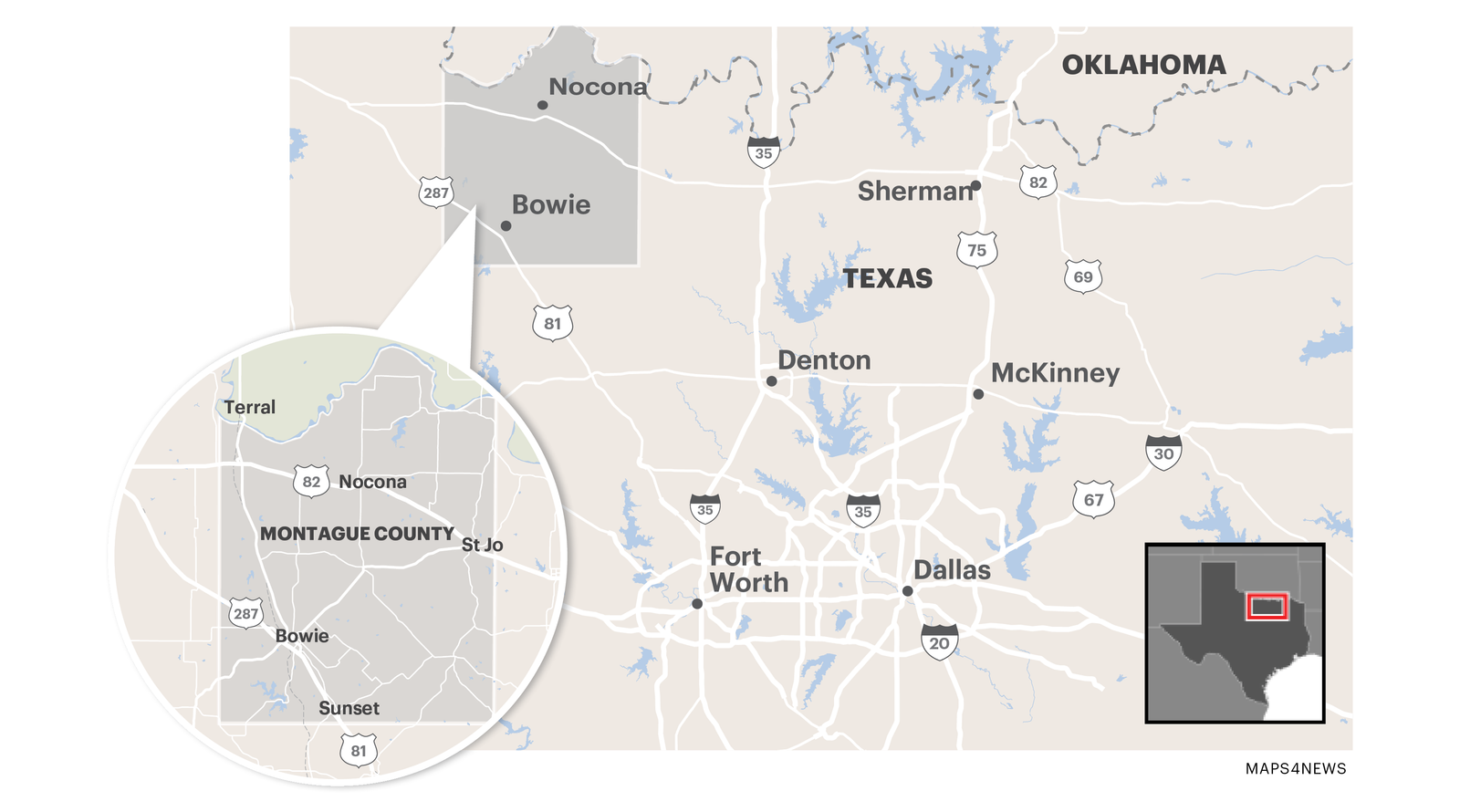 Nocona Texas Map With Texas And Fort Worth